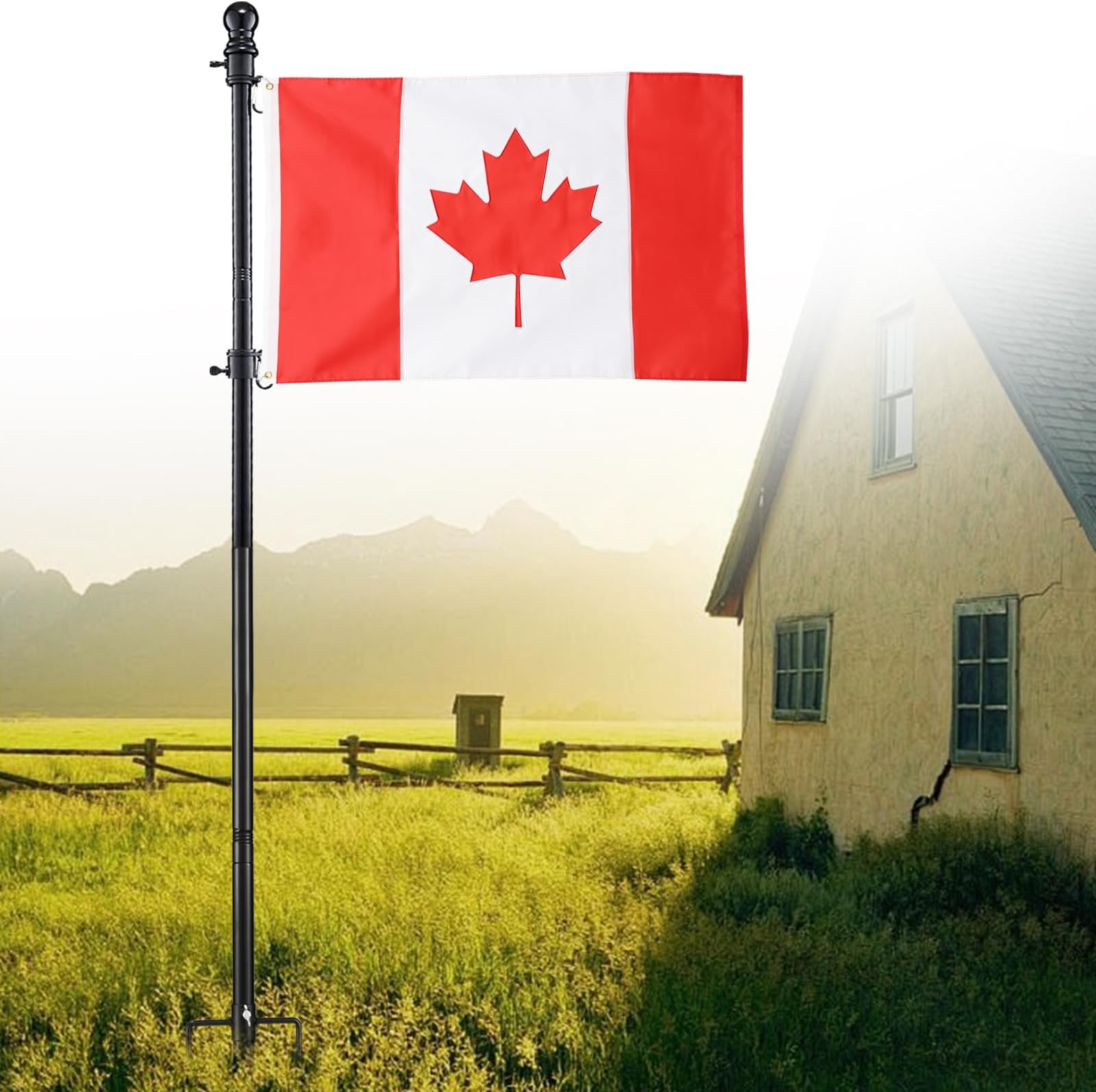 Amazon.com : Ground Flag Poles for Outside House inground, Black ...