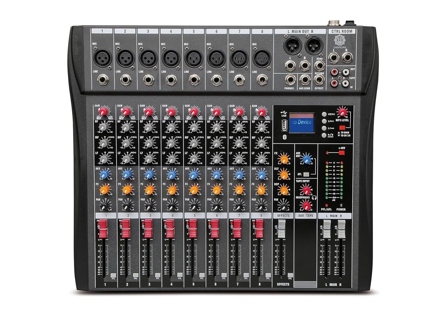DIGIMORE Professional 8 Channel Mixer | 8 XLR + 6.35MM Input Ports ...