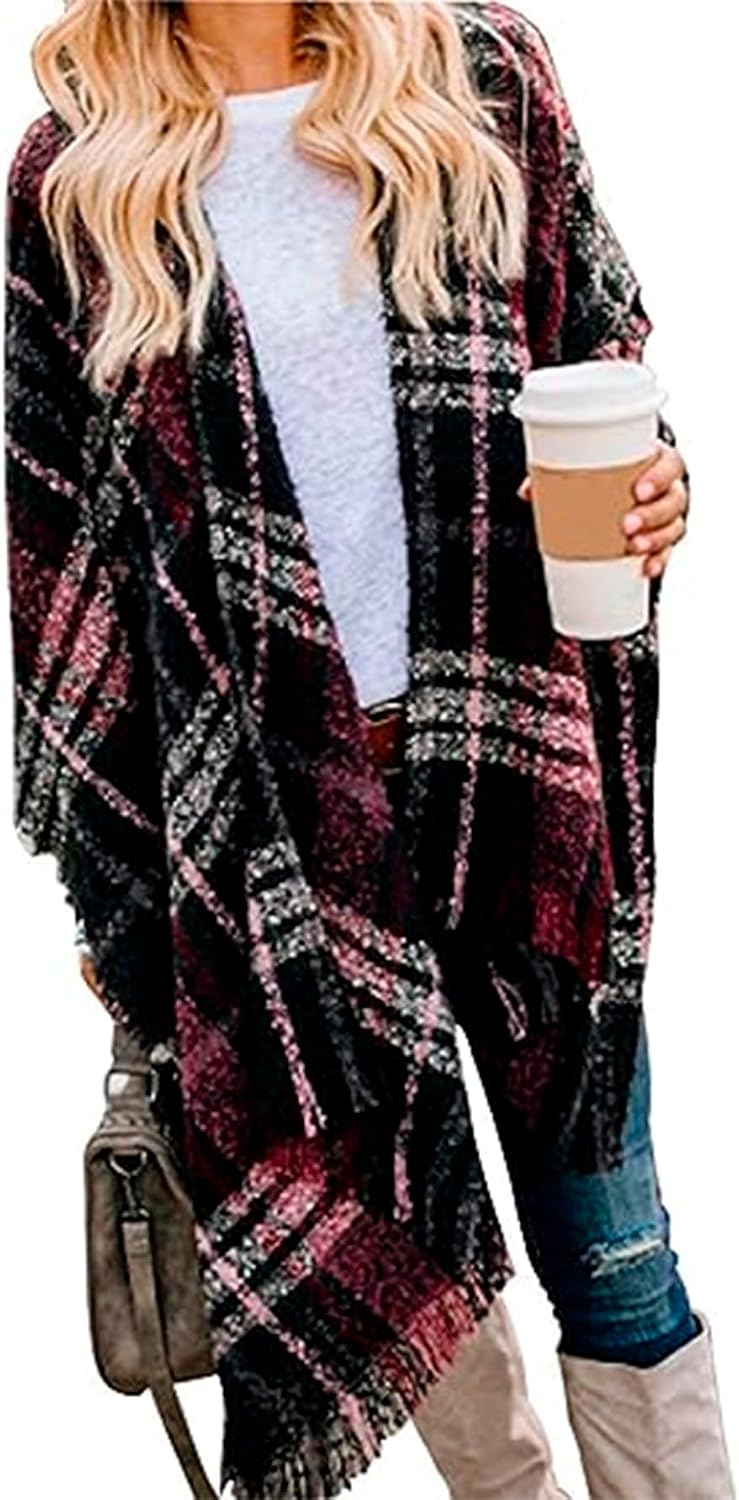 OU MgCE FAST FASHION Ponchos for Women Shawl Wrap Oversized Plaid Cape ...