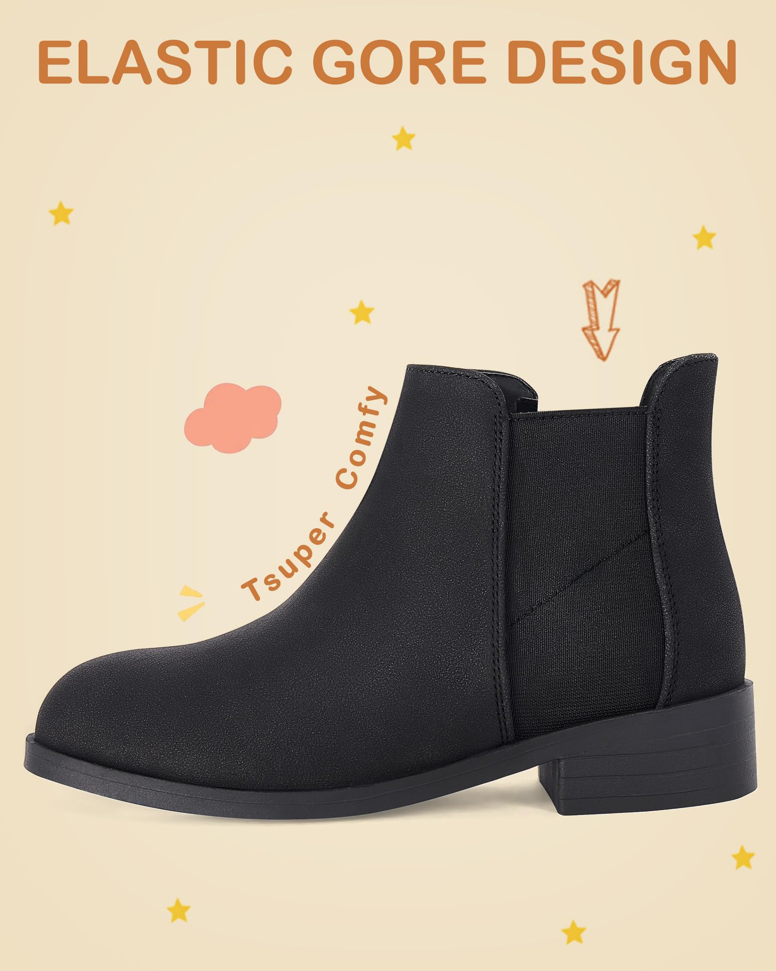 Coutgo Girls Ankle Boots Side Zipper Dress Chelsea Booties Elastic Low ...