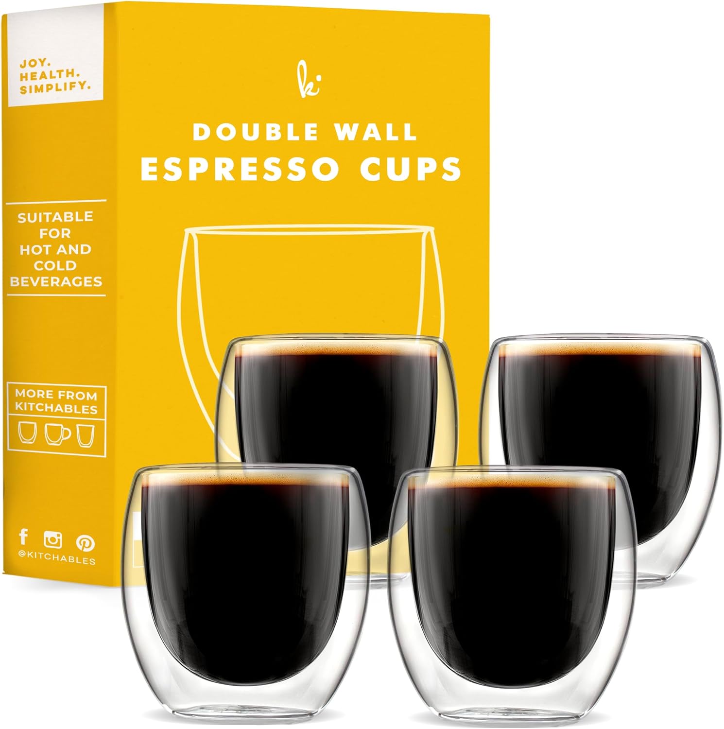 Amazon.com | Kitchables Espresso Cups Set of 4, 2.7oz - Durable Double ...