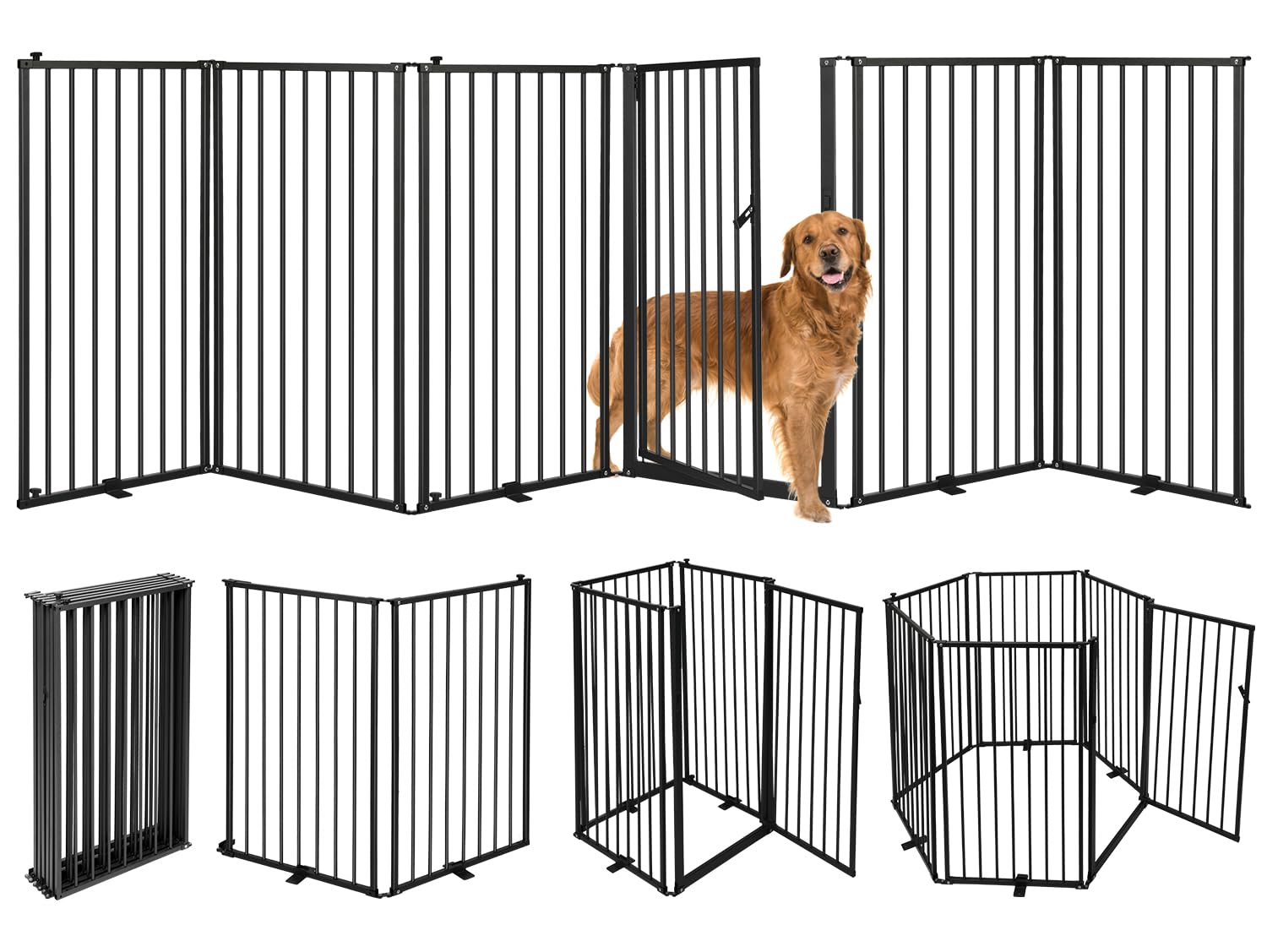Amazon.com: Nidouillet Metal Freestanding Dog Gates with Door, 32''H 6 ...