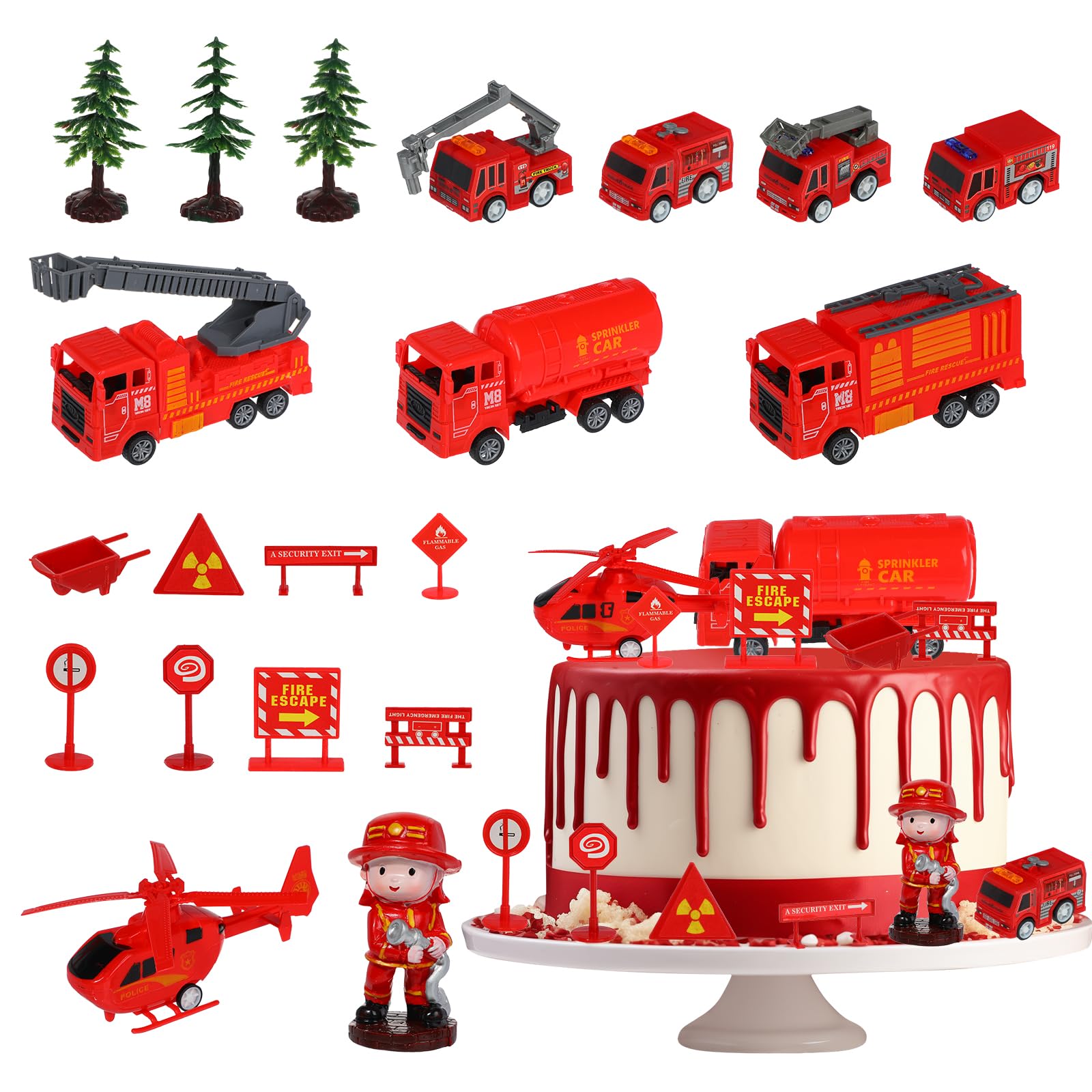 Amazon.com: RAYNAG 20 Pieces Fire Truck Cake Topper Firefighter Cake ...
