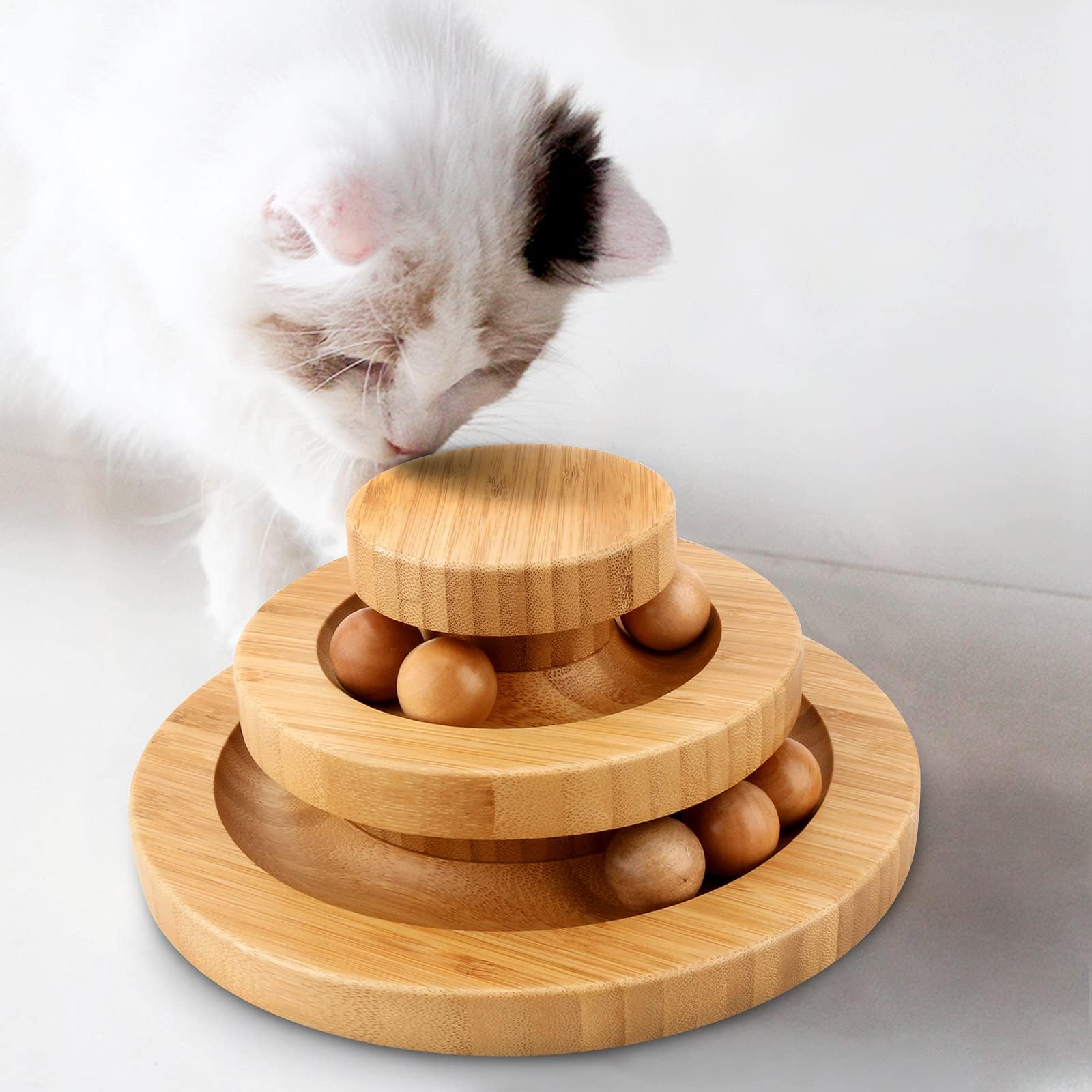 Ginkko Interactive Bamboo Cat Toy, Kitten Toys-Double Layer Track Balls ...