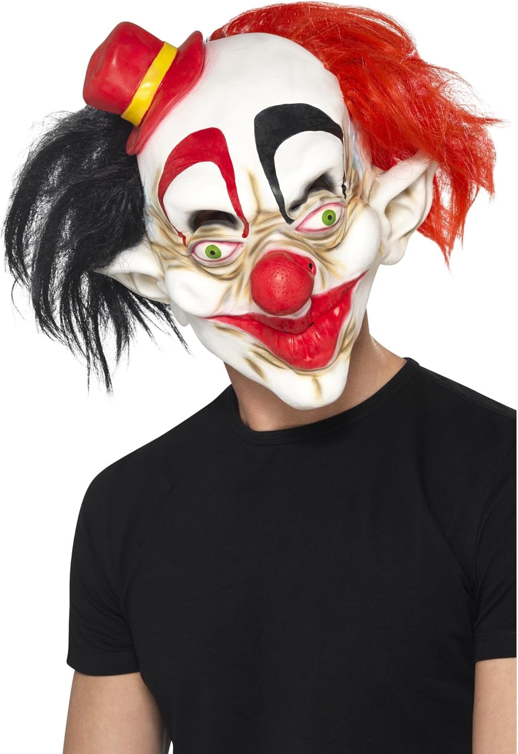 Smiffys Creepy Clown Mask, Black & Red Latex, Full Overhead, Halloween ...