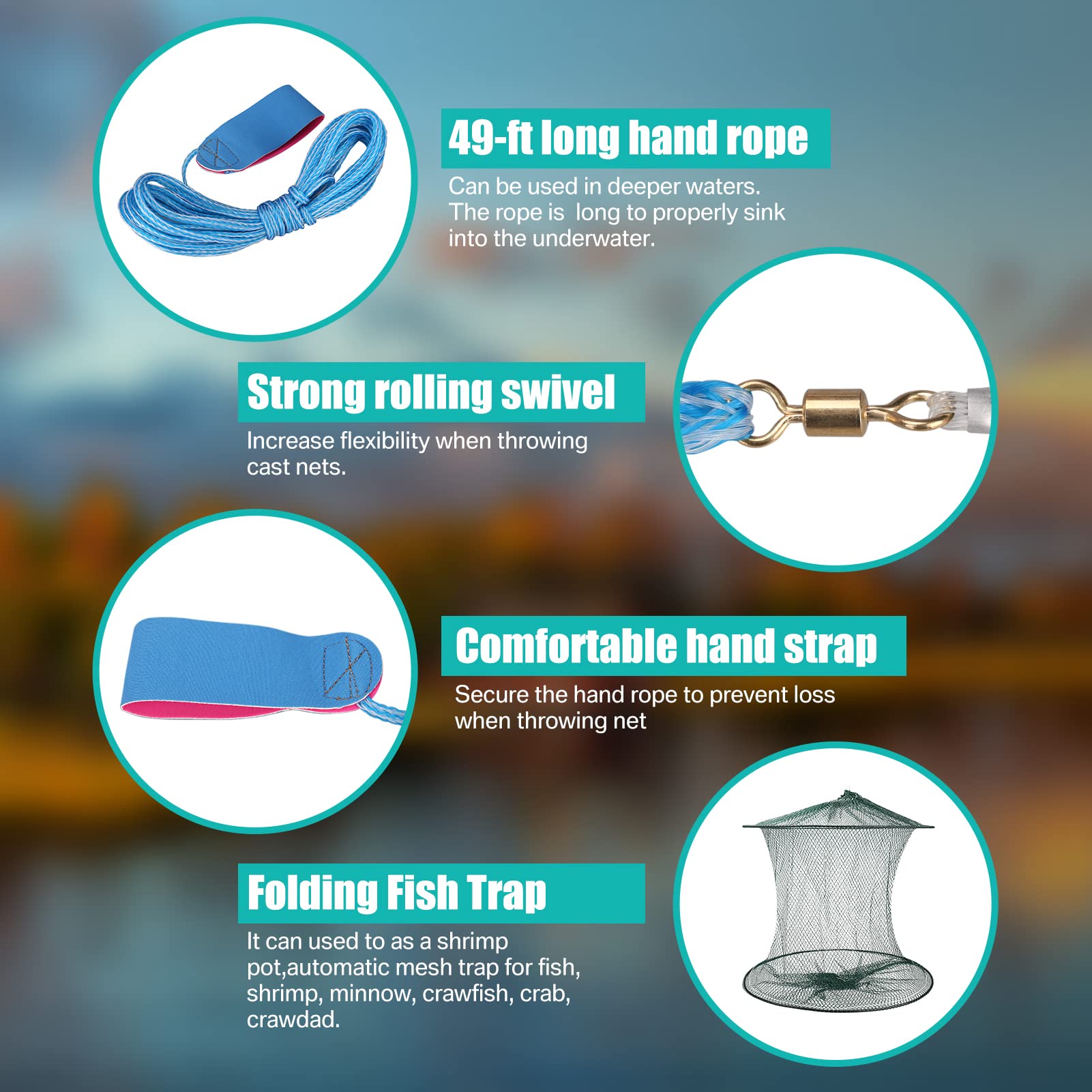 Snapklik.com : Cast Net For Bait Trap Fish, 4ft 6ft 8ft Radius Cast ...