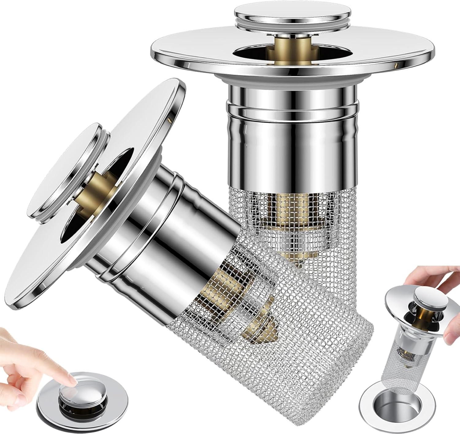 UZOU 2 Pack Pop Up Bathroom Sink Drain Strainer Hair Catcher, Sink ...