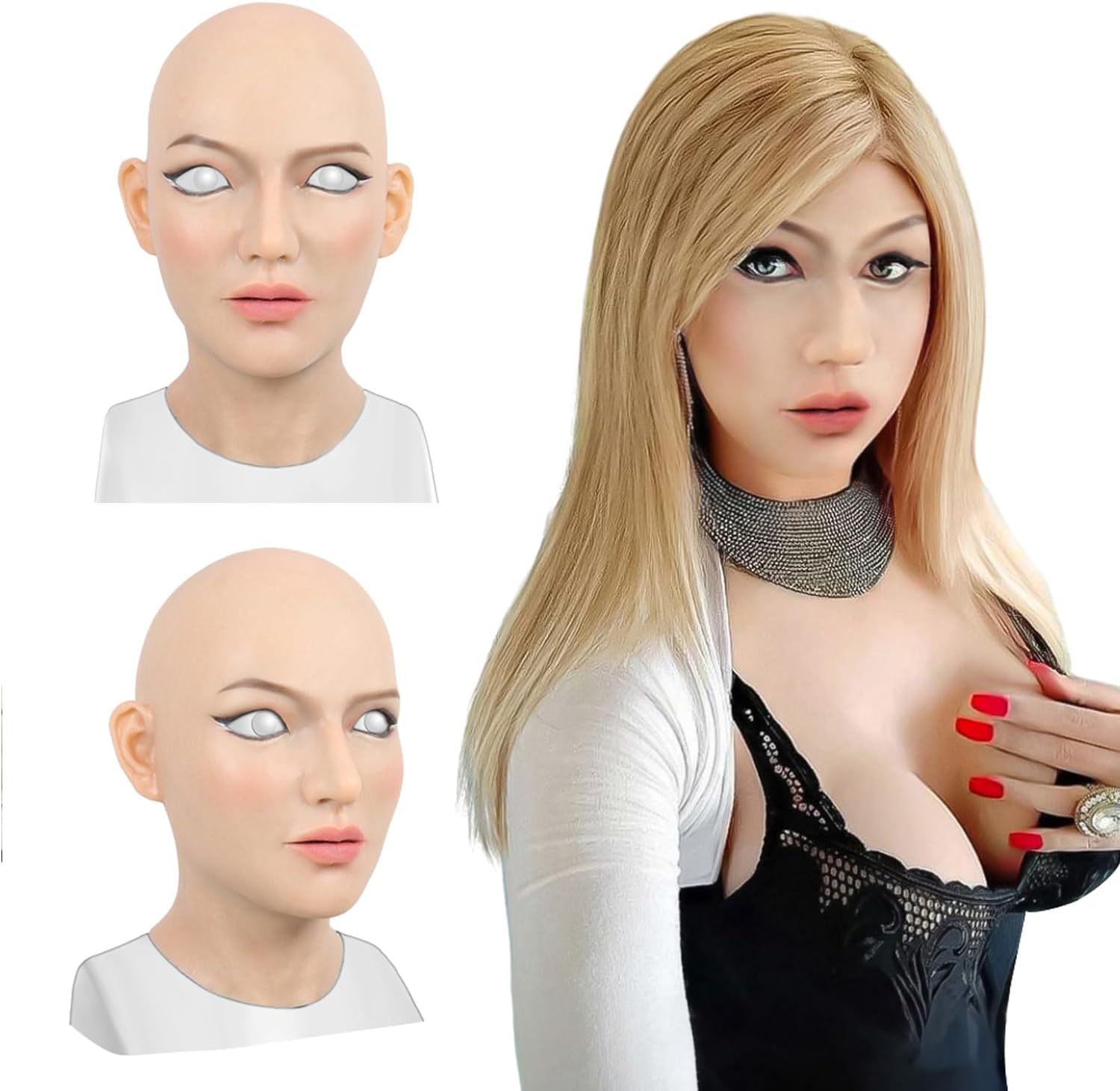 Amazon.com: Realistic Silicone Female Head Mask Face Soft Full Women Face Mask Crossdresser for ...