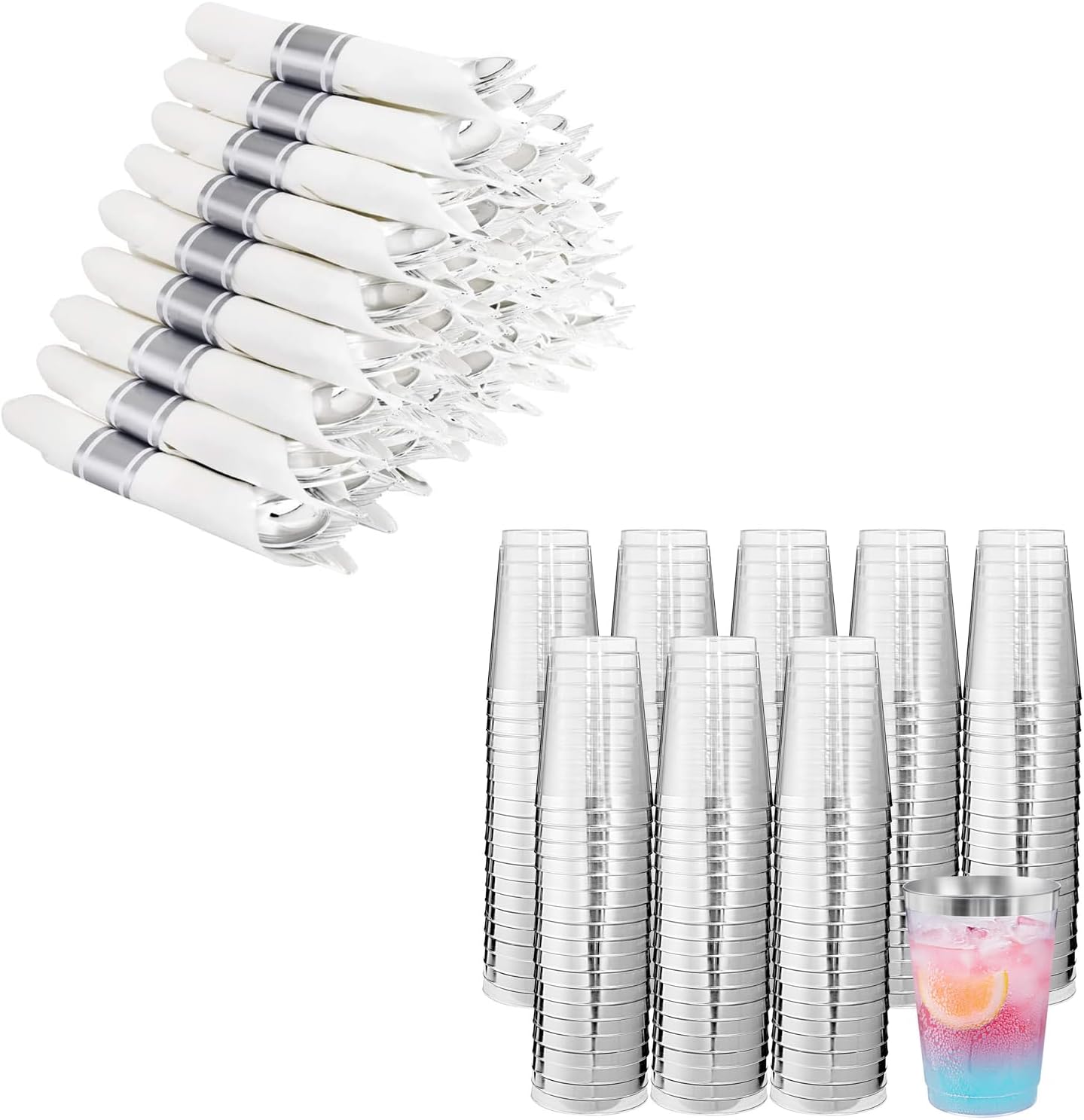 Amazon.com: Supernal 60 Pack Silver Plastic Silverware, Pre Rolled ...