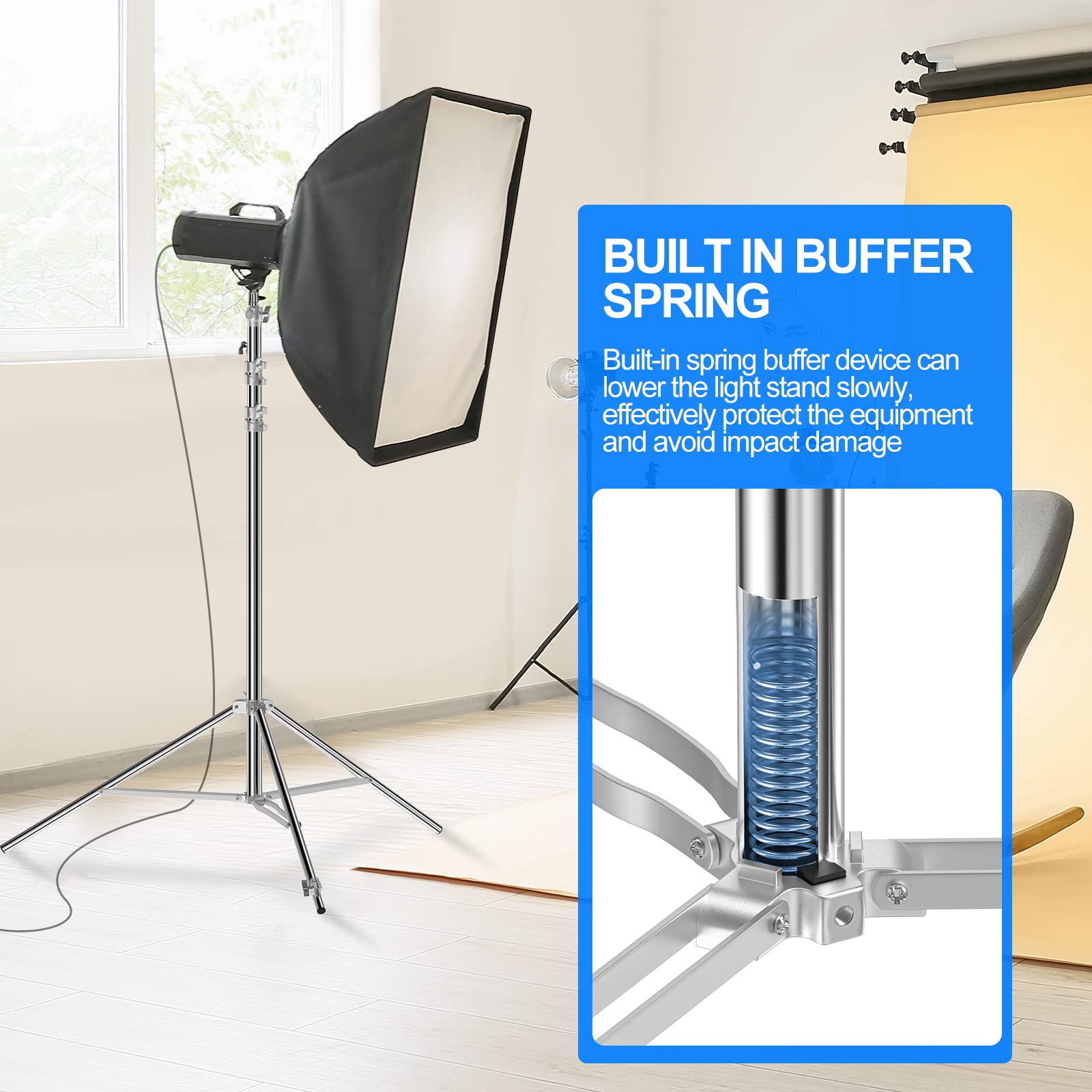 EMART 8.5ft Stainless Steel Light Stand, Spring Cushioned Heavy Duty ...