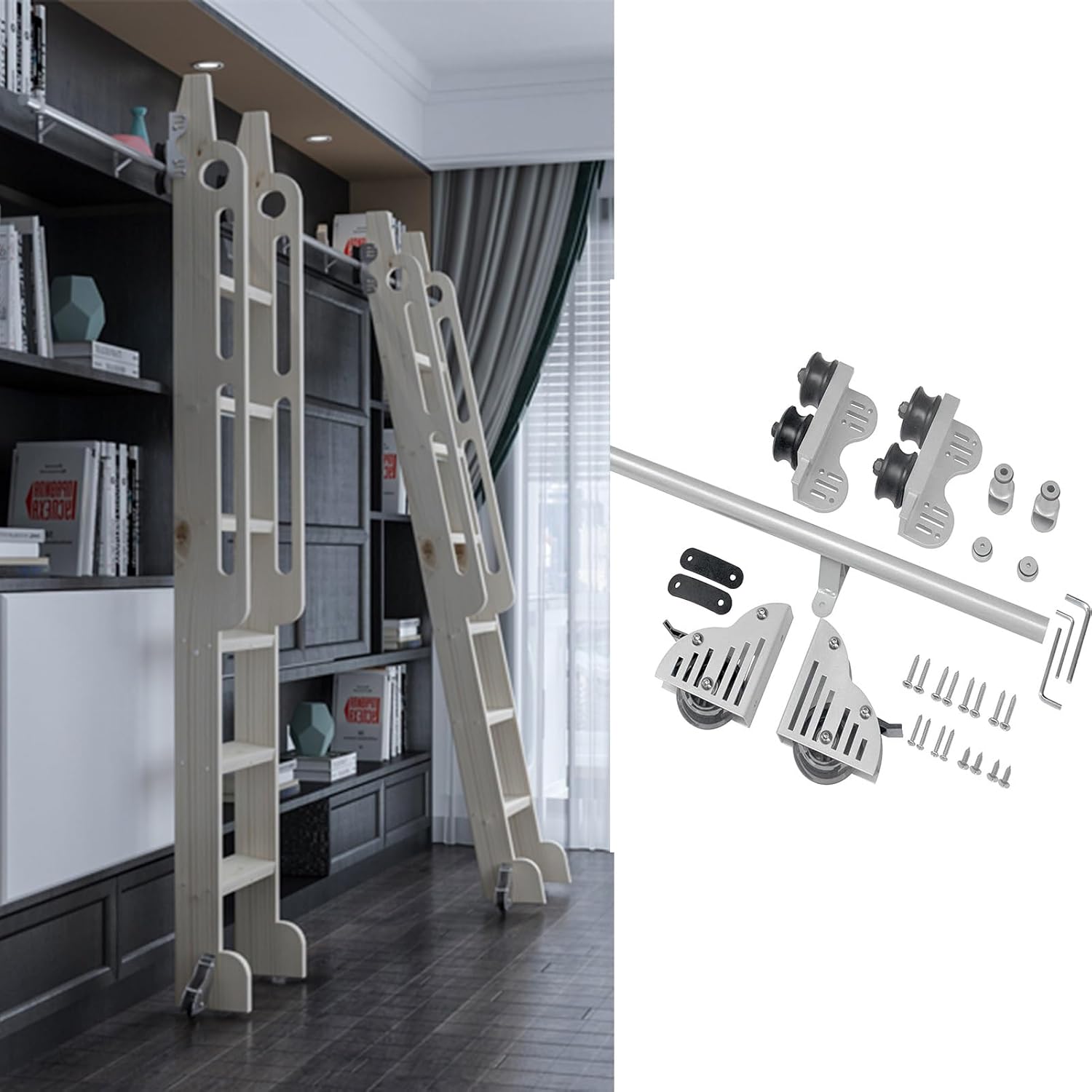 Amazon.com: Silver Telescopic Rolling Ladder Hardware Sliding Library ...