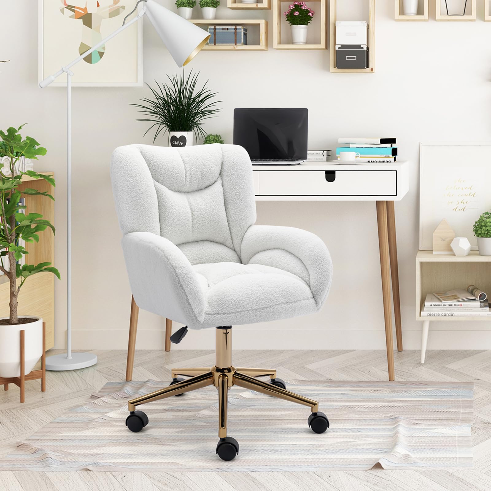 Amazon.com: Anewome Swivel Office Desk Chair with Wheels Upholstered ...