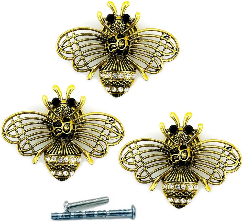 YOUYOUULU 3Pcs Antique-Golden-Bee-Dressers-Knobs, Vintage-Animal-Drawer ...