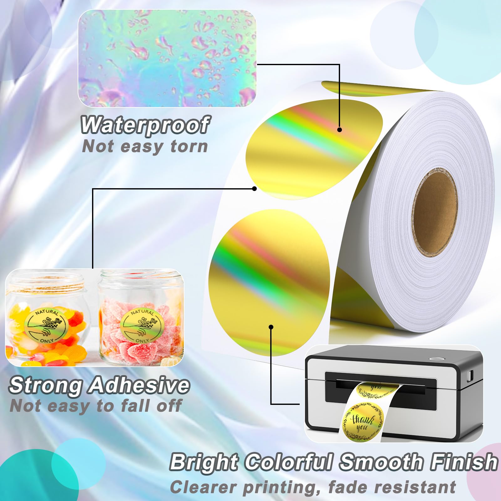 Snapklik.com : 2 Inch Round Sticker Labels, 400 Gold Holographic ...