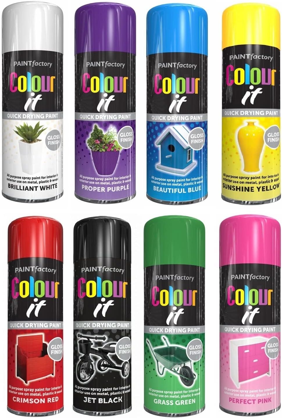 SuperGift.com 8 Cans Gloss Finish 250ml Multipurpose Aerosol Spray ...