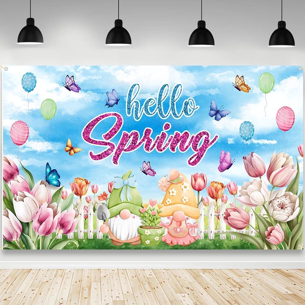 Amazon.com : AIBIIN Hello Spring Backdrop Butterfly Flowers Balloon ...