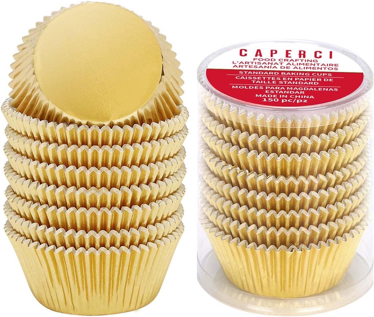 Amazon.com: Caperci Standard Cupcake Liners Gold Foil Muffin Baking ...