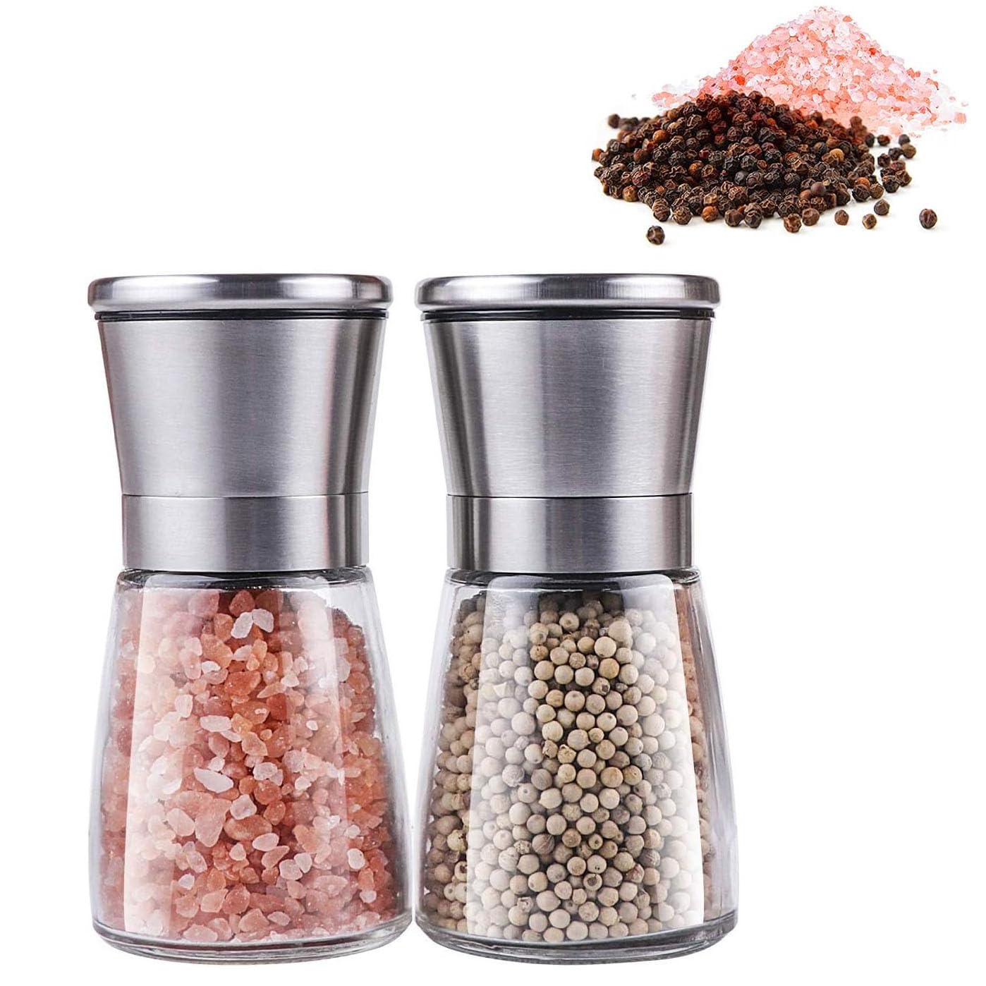 Salt and Pepper Grinder Set - 2Pack Stainless Steel Salt Manual Pepper ...