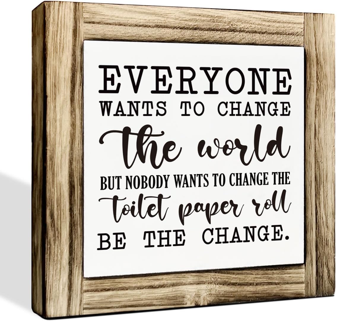 Amazon.com: Bathroom Decor: Funny Toilet Roll Sign, Wooden Desk Sign ...