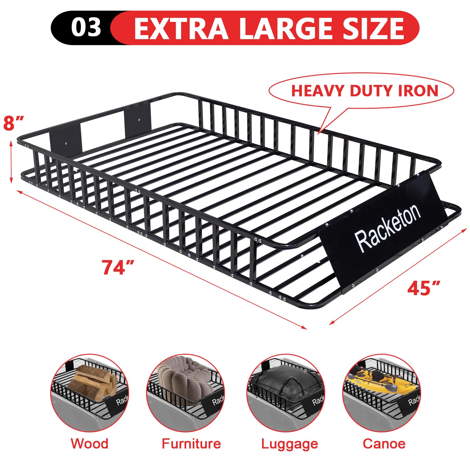 Snapklik.com : 74 X 45 X 8 Midsize SUV And Minivan Roof Rack Cargo Basket
