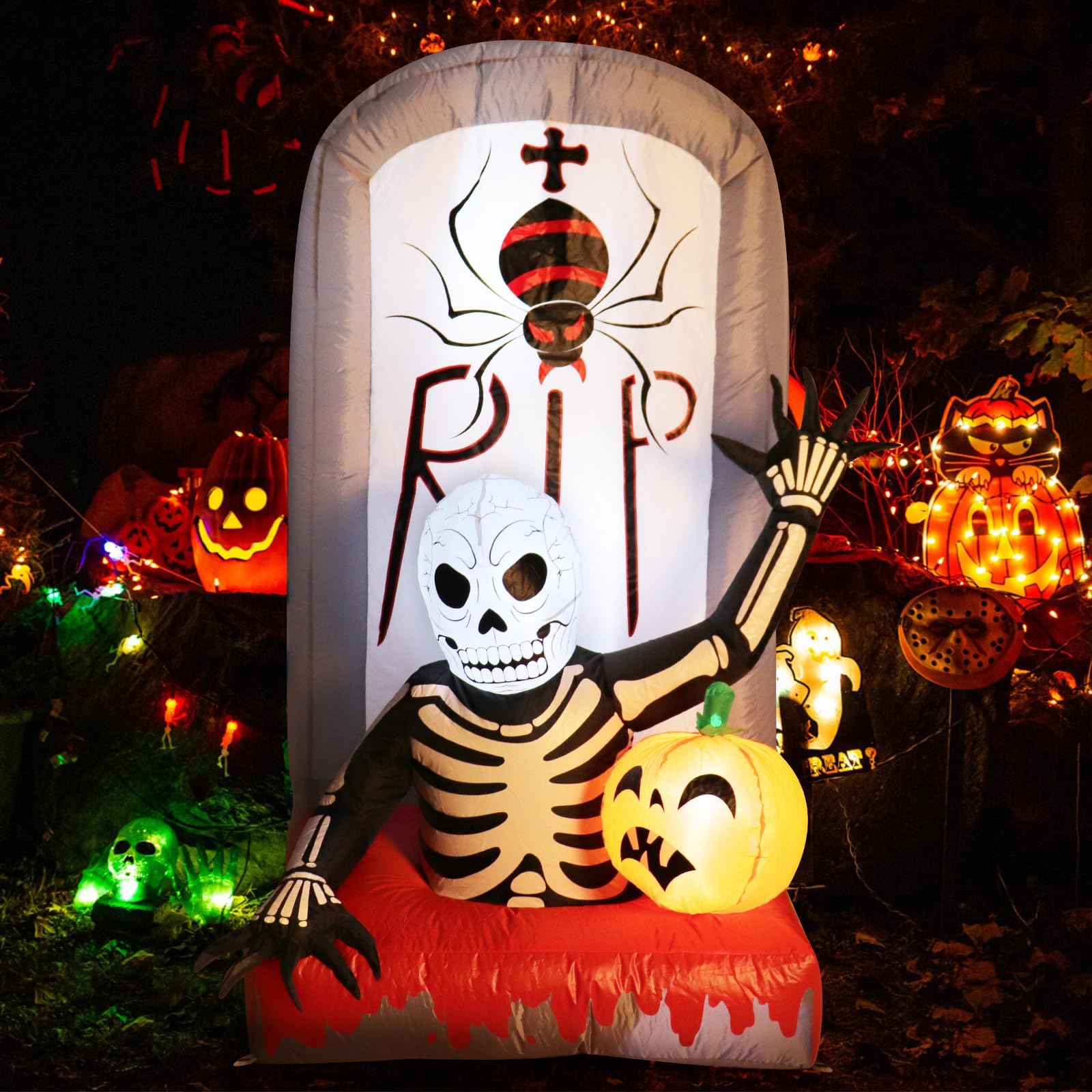 Amazon.com: Motiloo 5 Ft Inflatable Halloween Yard Decorations - Outdoor Blow Up Yard Skull ...