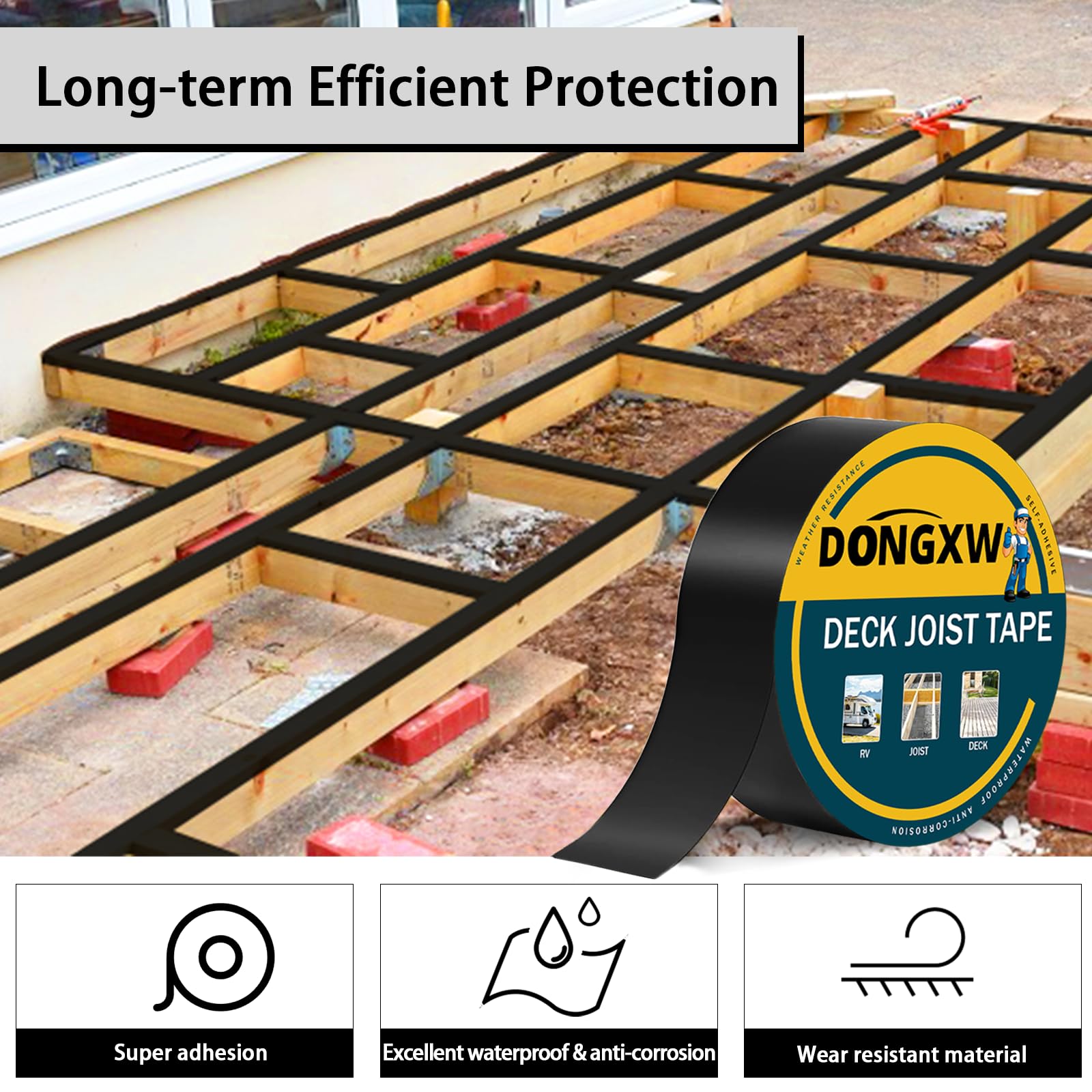 Snapklik.com : 4 Packs Deck Joist Tape, 2" X 50 Waterproof Butyl Joist ...