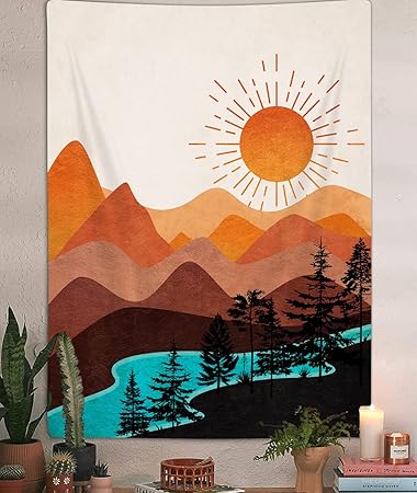 Amazon.com: DYNH Boho Mountain Vertical Tapestry, Nature Forest Tree ...