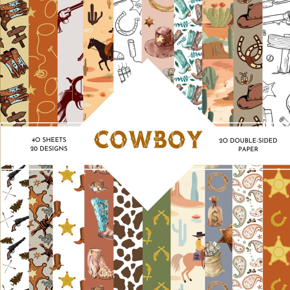Amazon.com: Cowboy Scrapbook Paper: | 8,5 x 8,5 size | 40 patterned ...
