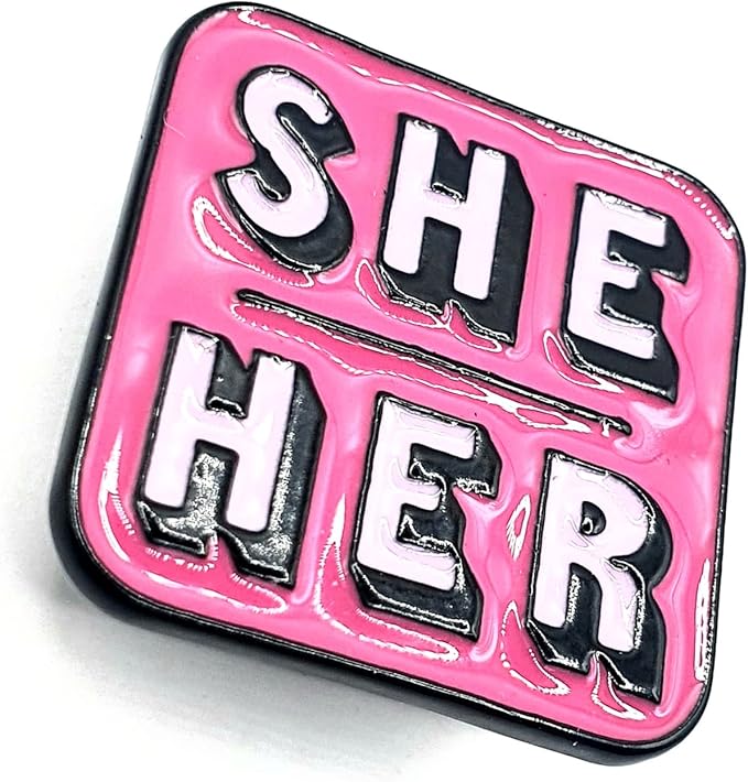 She / Her Pink Pronouns Metal Pin Badge : Amazon.co.uk: Fashion