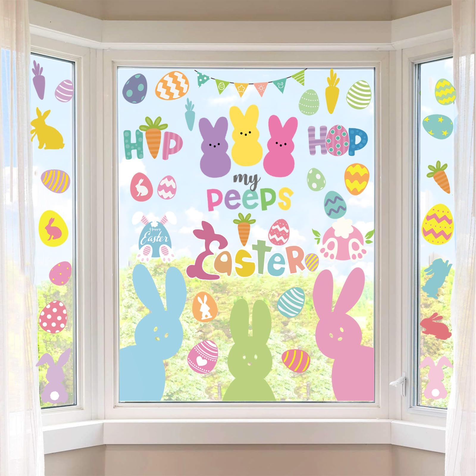 Amazon.com: AnyDesign Easter Window Stickers Cartoon Bunny Rabbit ...