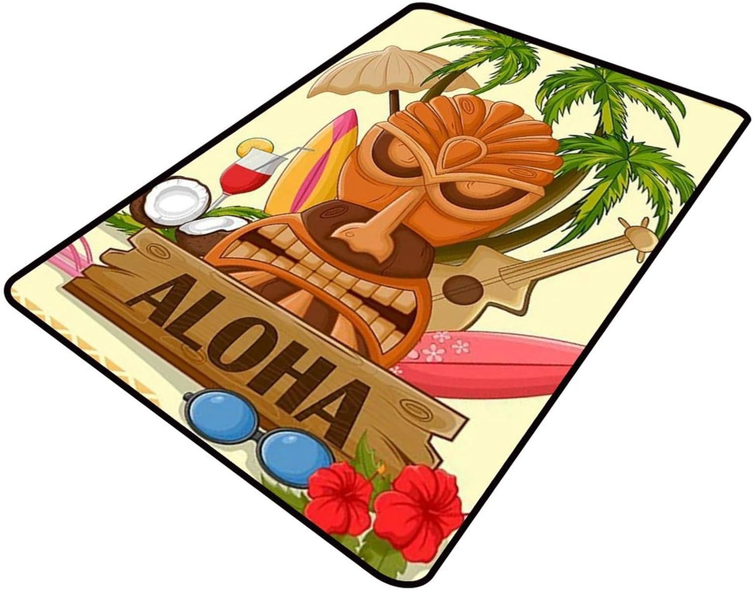 Amazon.com: Beige Floor Mat, Tiki-Bar Printing Patterns Moisture ...
