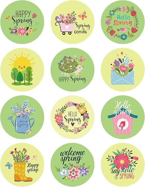 Amazon.com: Lucleag Happy Spring Stickers, Round Hello Spring Stickers ...