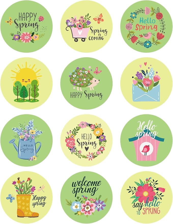 Amazon.com: Lucleag Happy Spring Stickers, Round Hello Spring Stickers ...
