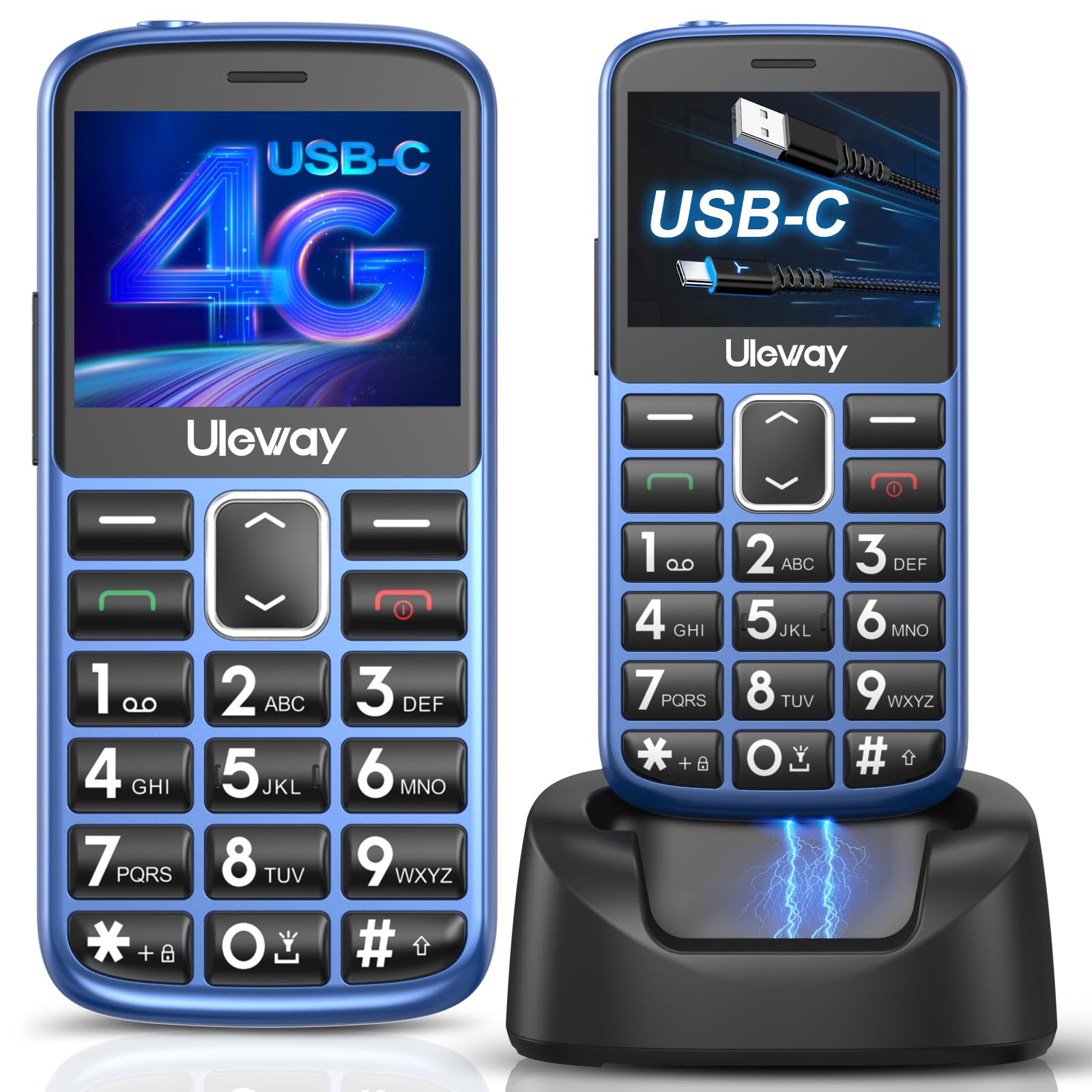 uleway 4G Telephone Portable Senior Débloqué avec Grosse Touche, USB C ...