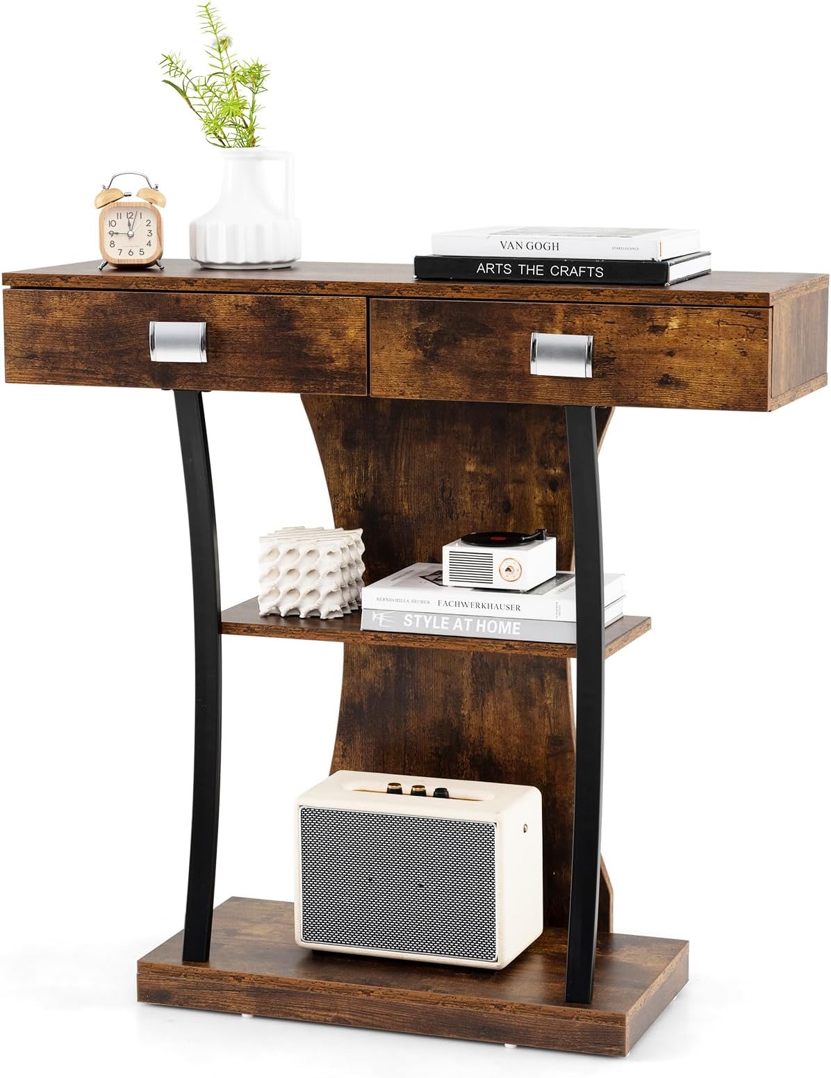 COSTWAY Console Table, Wooden T-Shaped Narrow Behind Sofa Table Hall ...