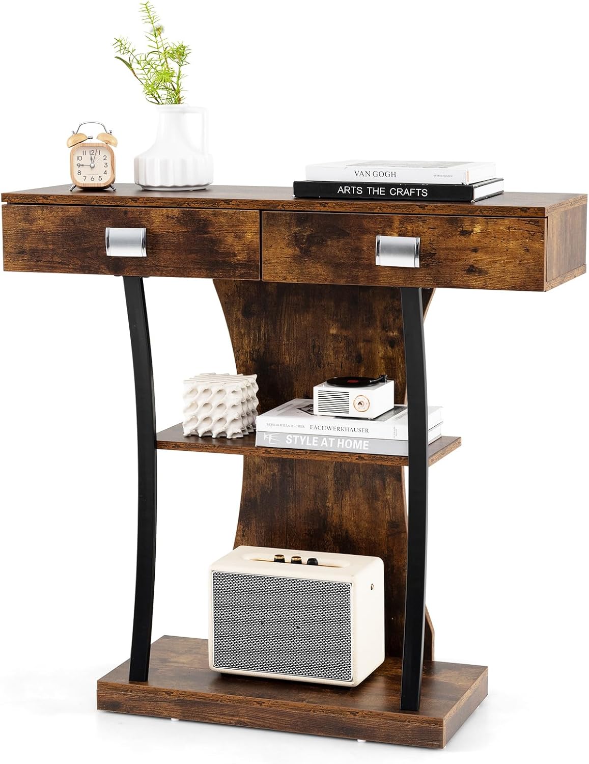 COSTWAY Console Table, Wooden T-Shaped Narrow Behind Sofa Table Hall ...