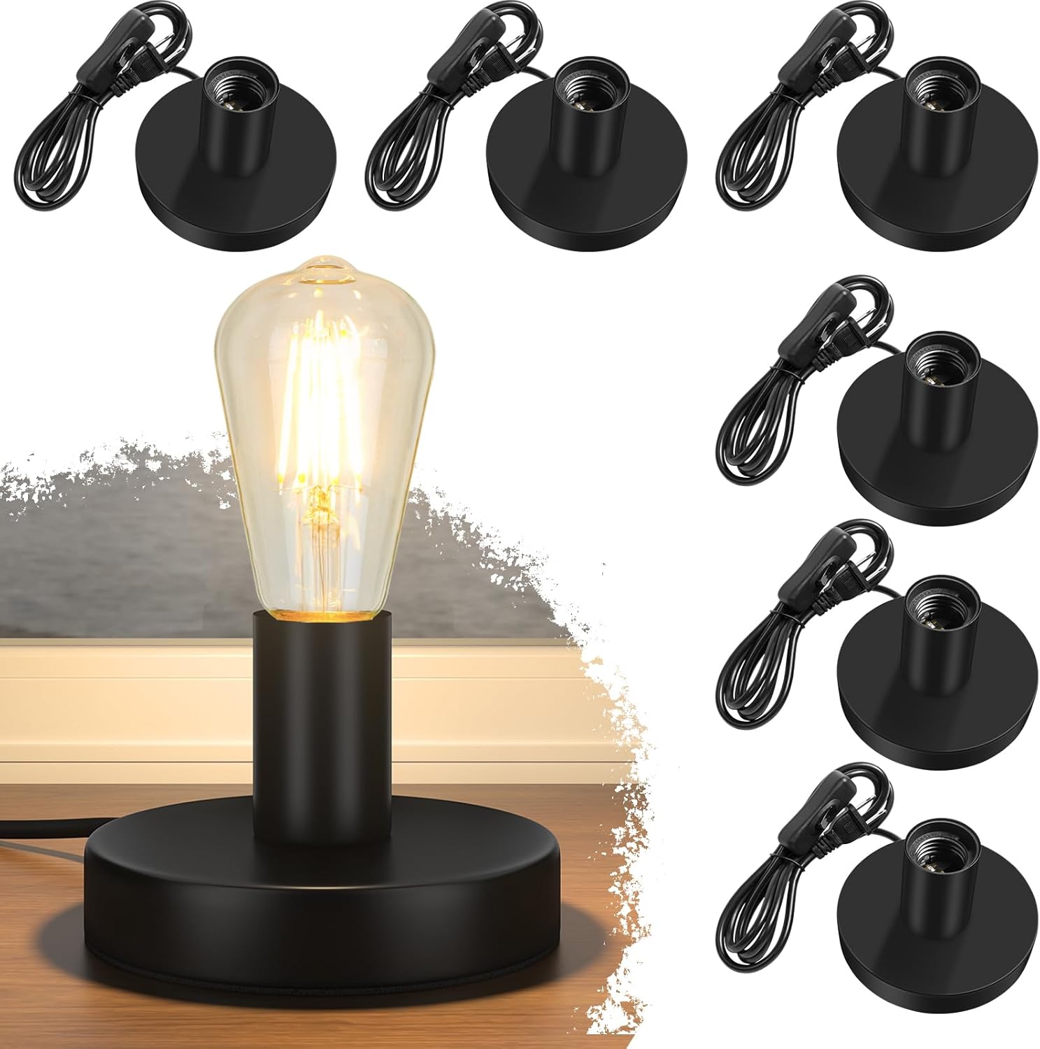 Licperron Table Lamp Base, E26 E27 Black Mini Desktop Night Stand Light ...