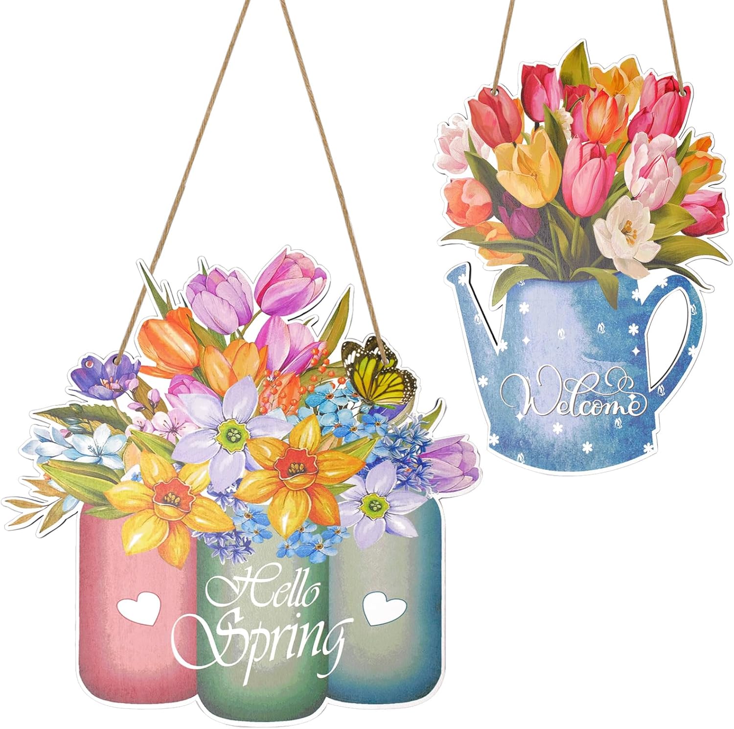 Amazon.com : Olutacot 2 Pcs Spring Flower Door Sign Spring Door Wooden ...