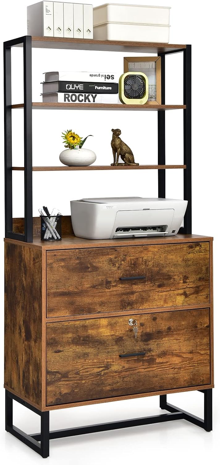 Giantex Letter Size Lateral File Cabinet with Drawers & Shelves, 2 ...