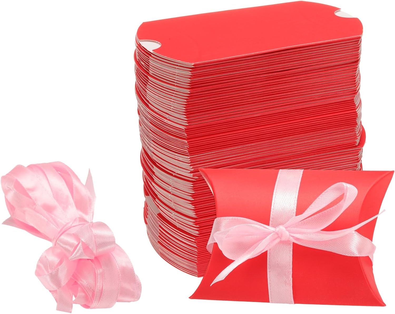 Amazon.com: Uxcell 100pcs Red Pillow Boxes with Ribbons, 3.5 x 2.8 x 1 ...