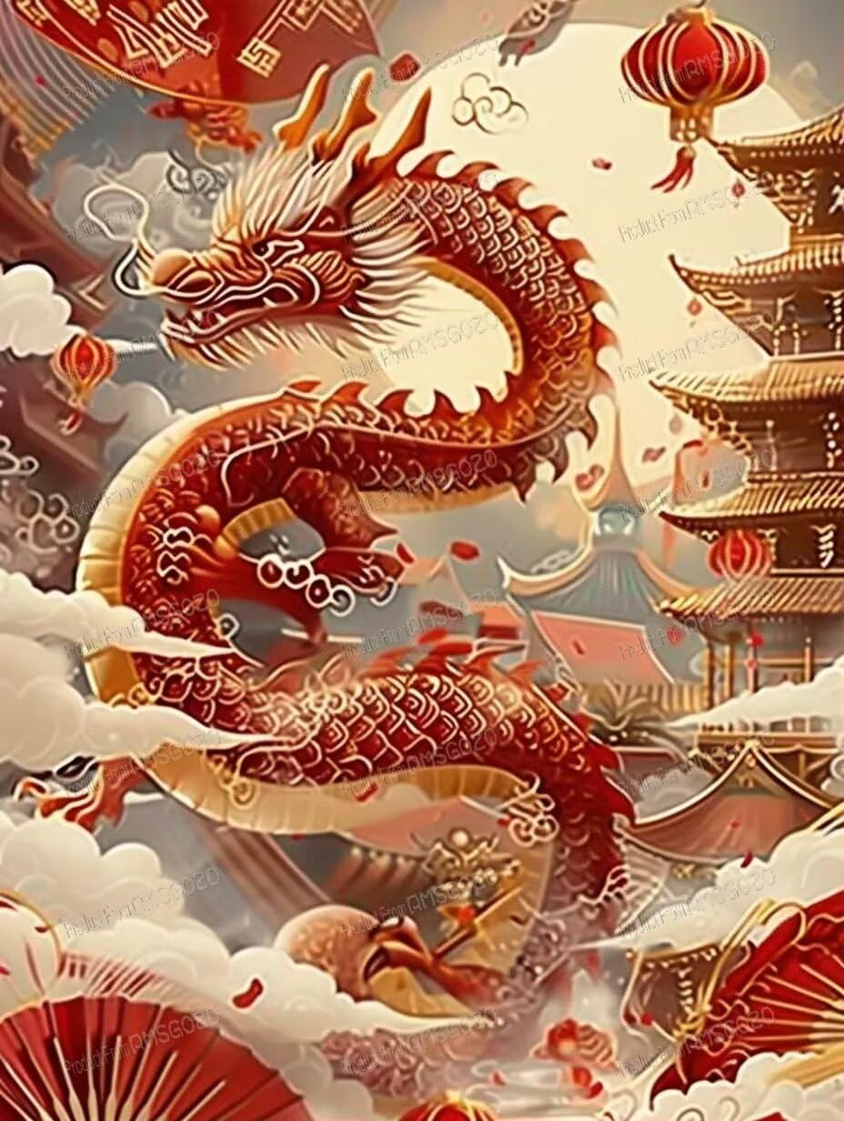Amazon.com: 1000 Piece Puzzles - Chinese Red Dragon - Fun Family 1000 ...