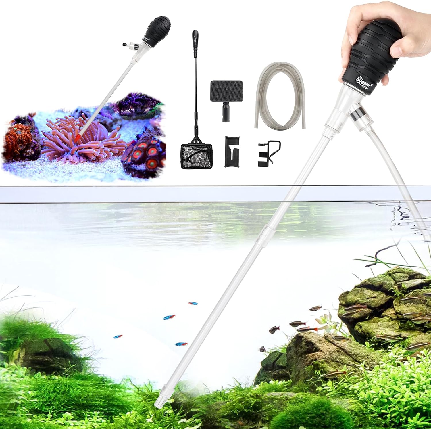 Amazon.com : hygger Aquarium Siphon Coral Feeder Kit, Gravel Vacuum for ...