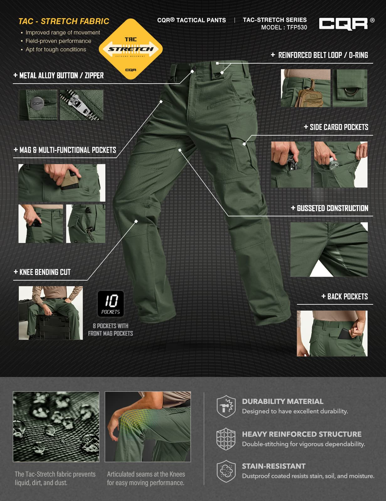 Snapklik.com : Mens Flex Stretch Tactical Pants, Water Resistant ...