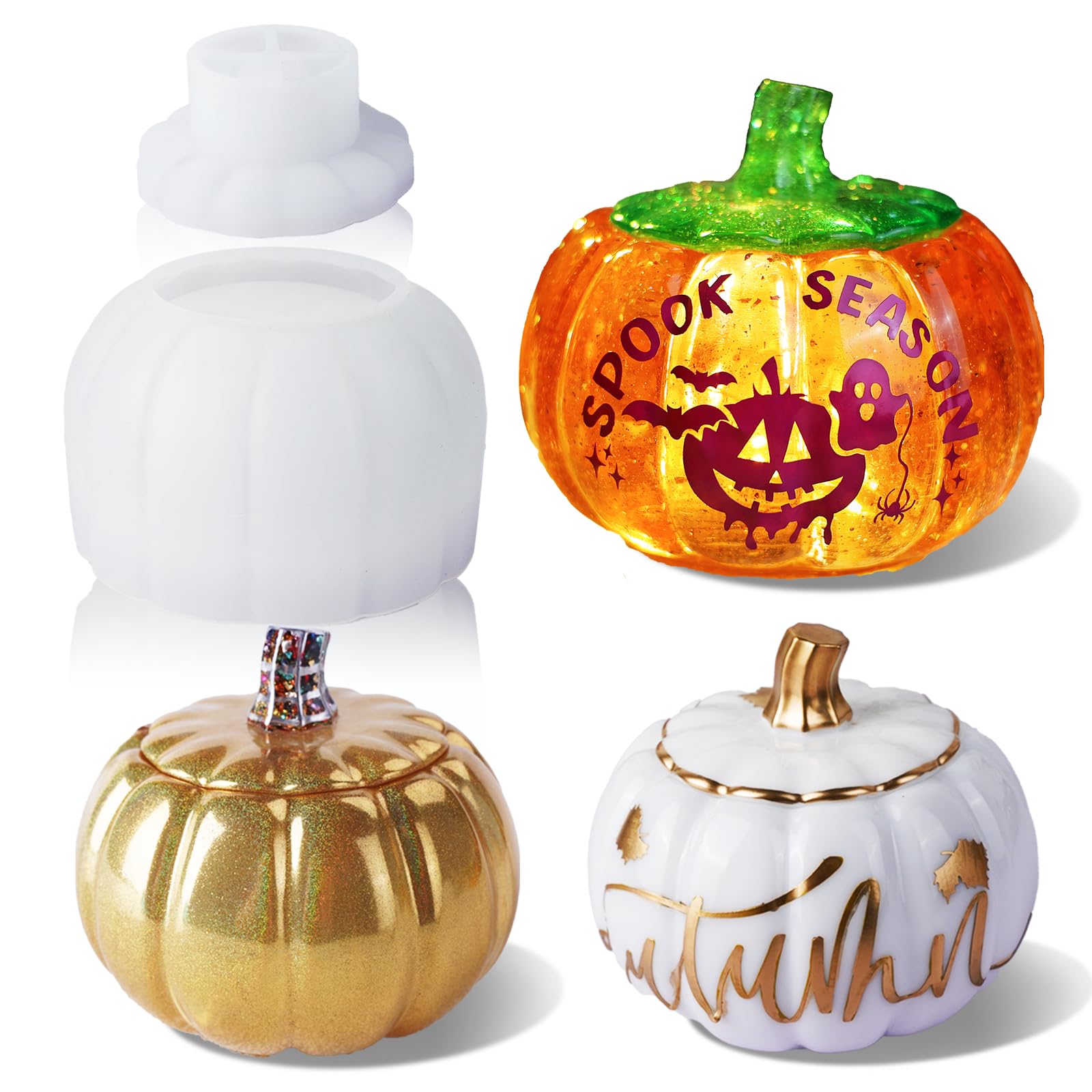 LET'S RESIN Pumpkin Jar Resin Moulds, Rounded Halloween Epoxy Resin ...