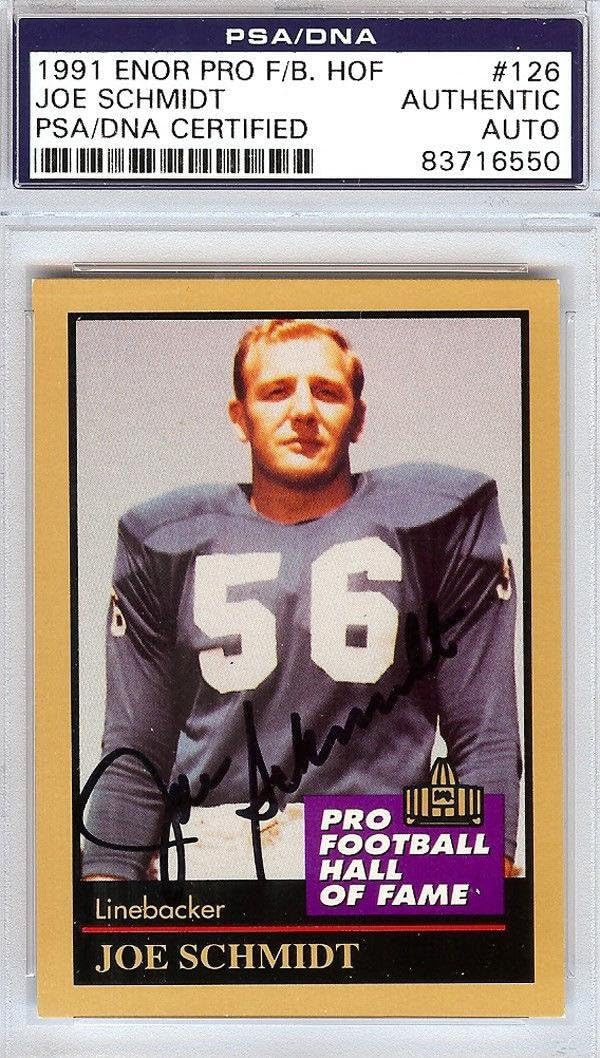 Joe Schmidt Autographed 1991 Enor Pro Football HOF Card Lions 83716550 ...