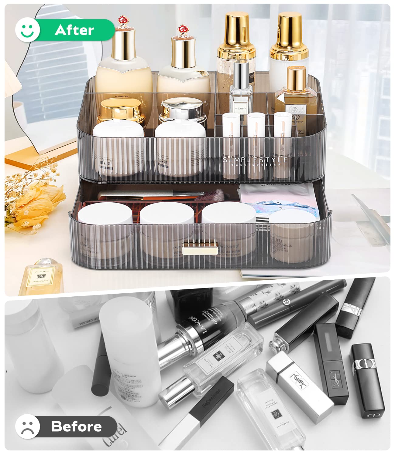 ELUCHANG Makeup Organizer, Acrylic Clear Cosmetic Organizer Display ...