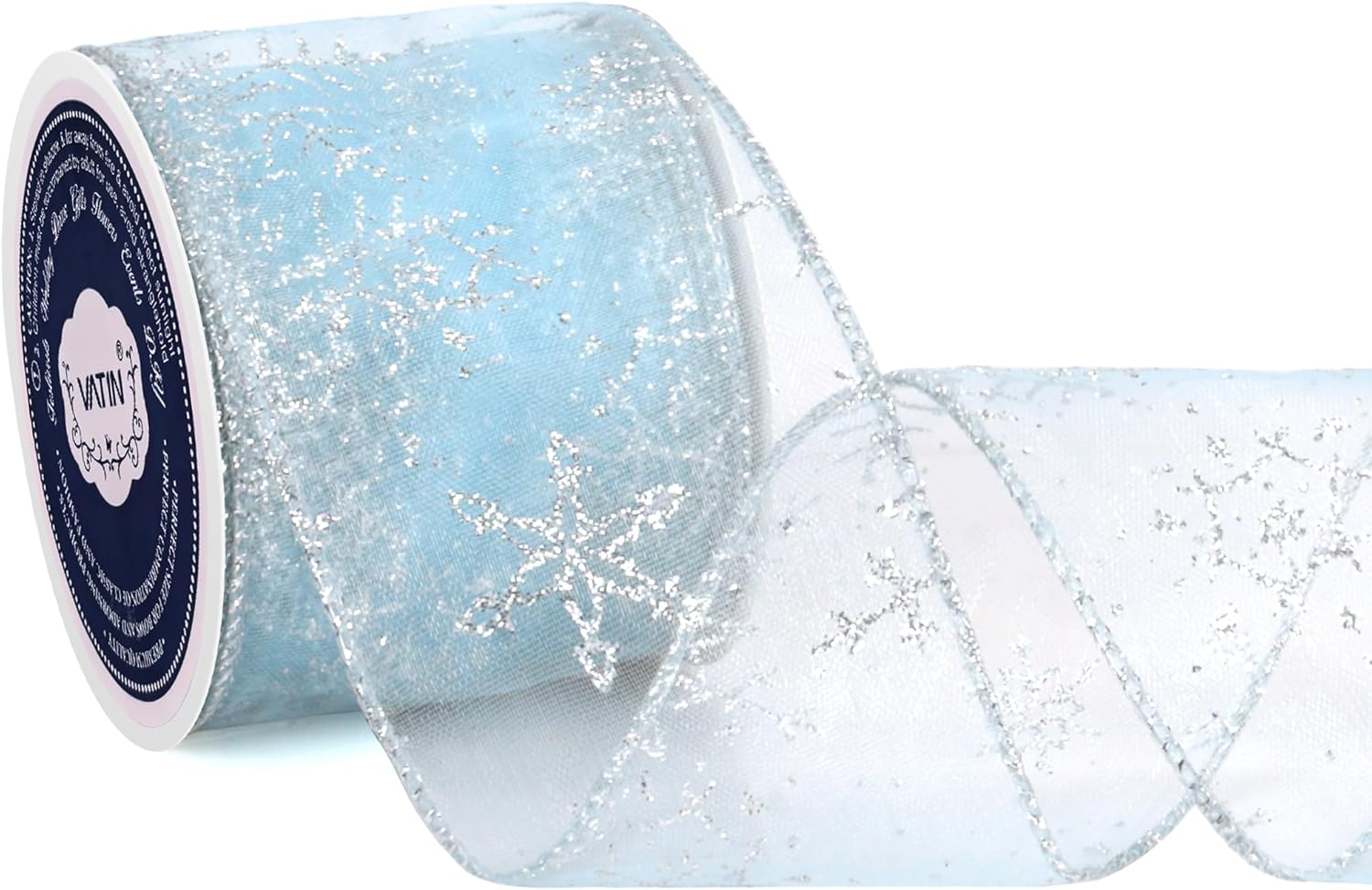 Amazon.com: VATIN Snowflake Glitter Wired Ribbon,Ice Blue Organza Sheer ...