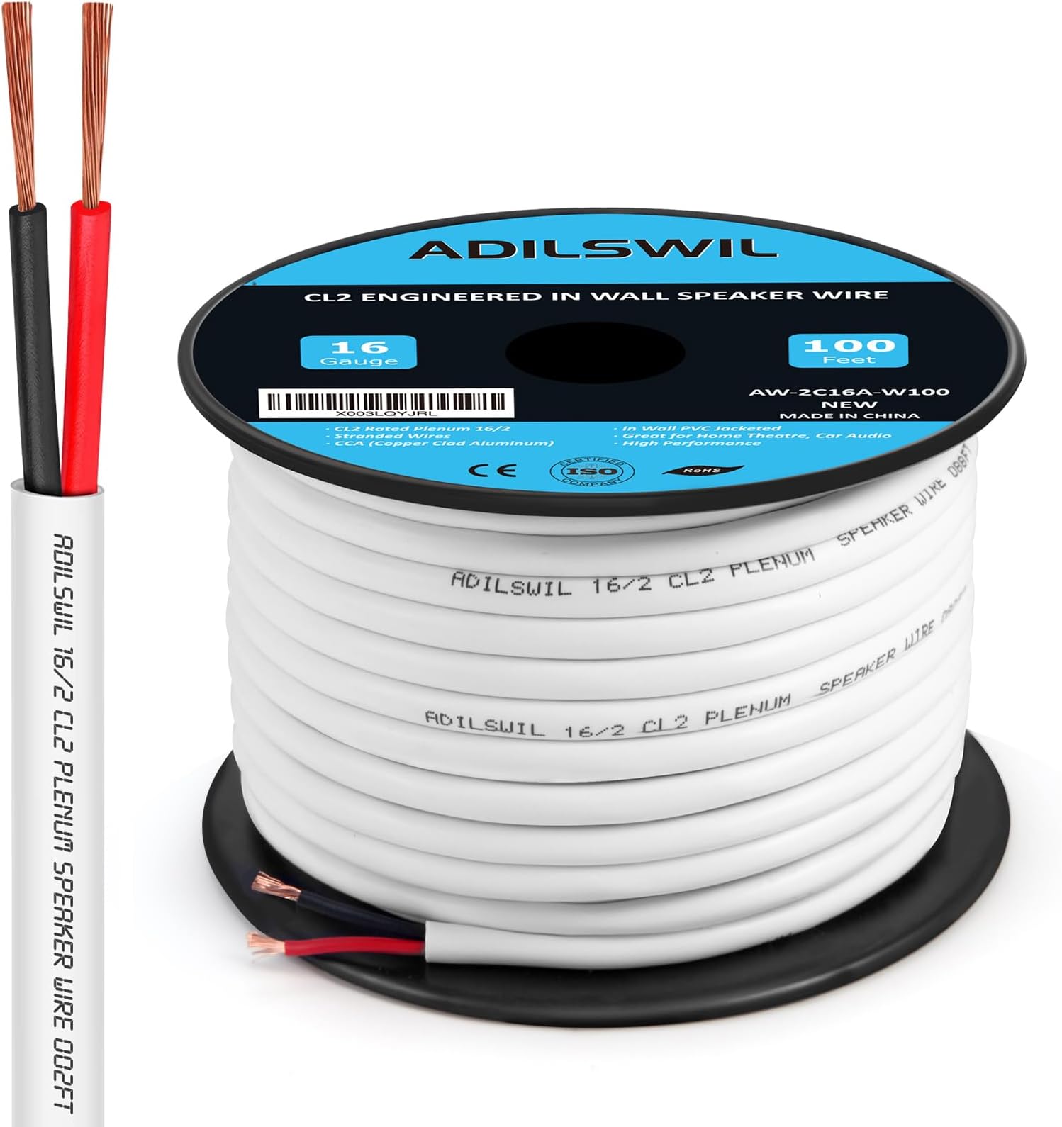 Amazon.com: 500ft 18AWG 2 Conductors (18/2) CL2 Rated Speaker Cable ...