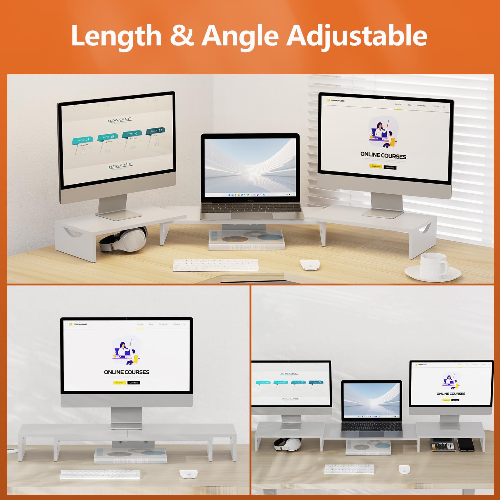 Ergofocus Triple Monitor Stand Riser, Extra Long Monitor Riser for 1~2~3 Monitors, Dual Monitor ...