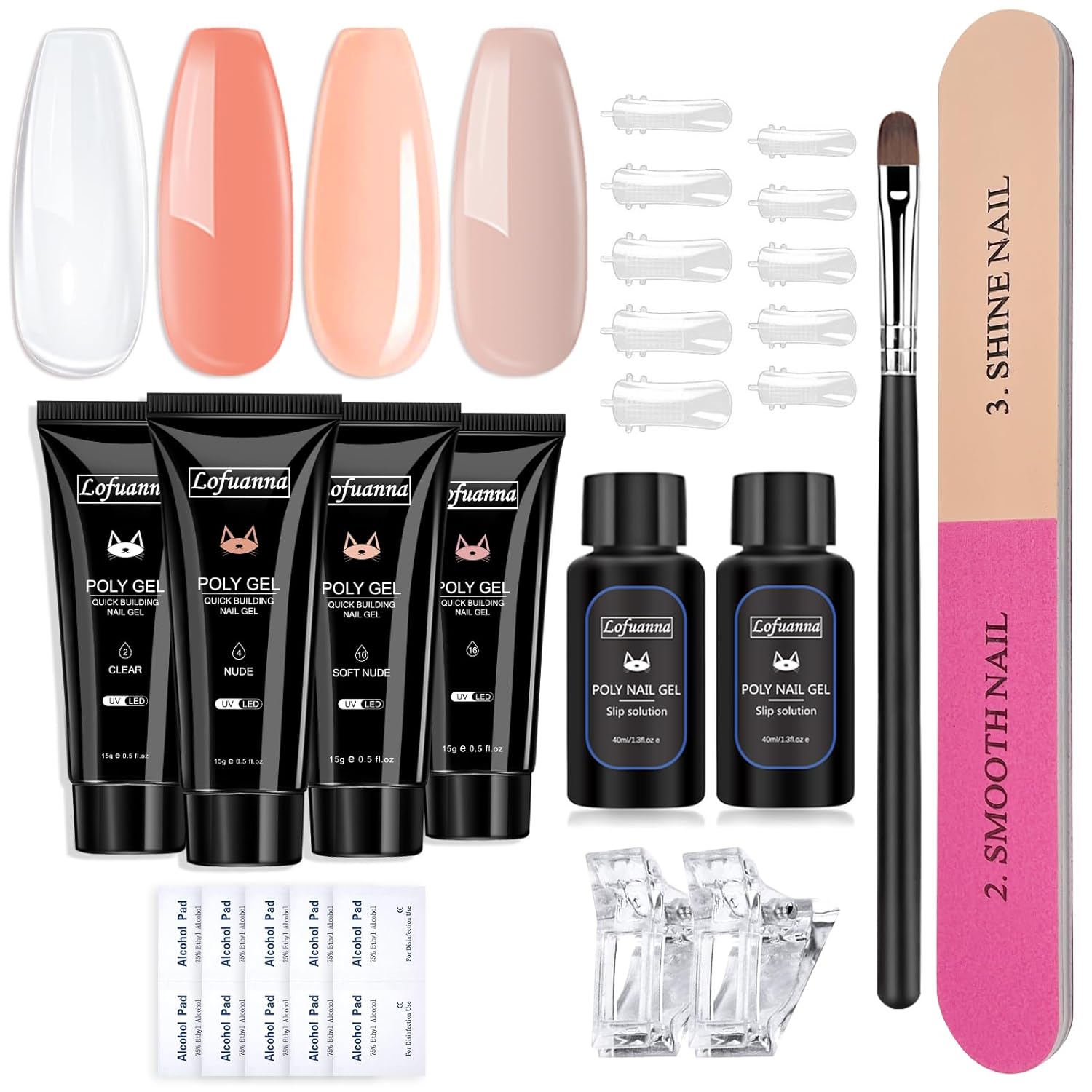 Amazon.com : Lofuanna Poly Gel Nail Kit-4 Colors Nude Set Poly Nail Gel ...